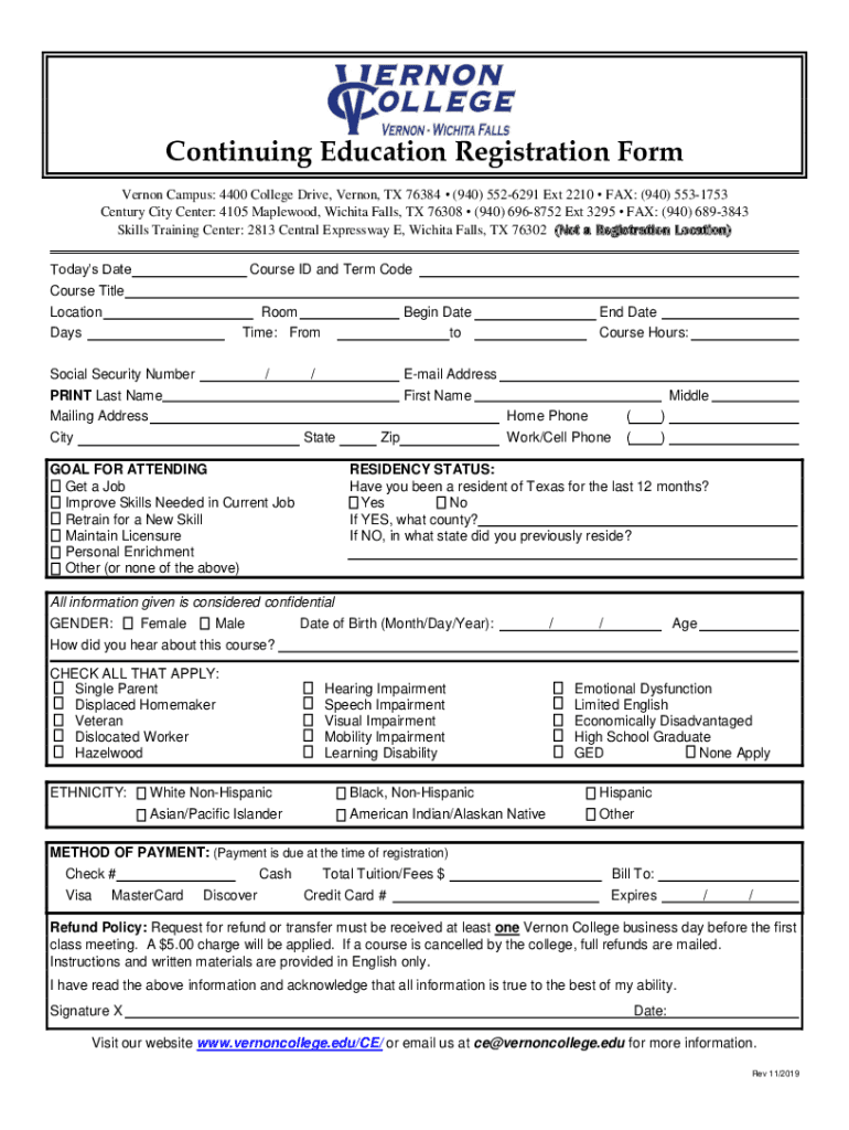 Fillable Online Continuing Education Registration Form - Vernon College Fax Email Print - pdfFiller