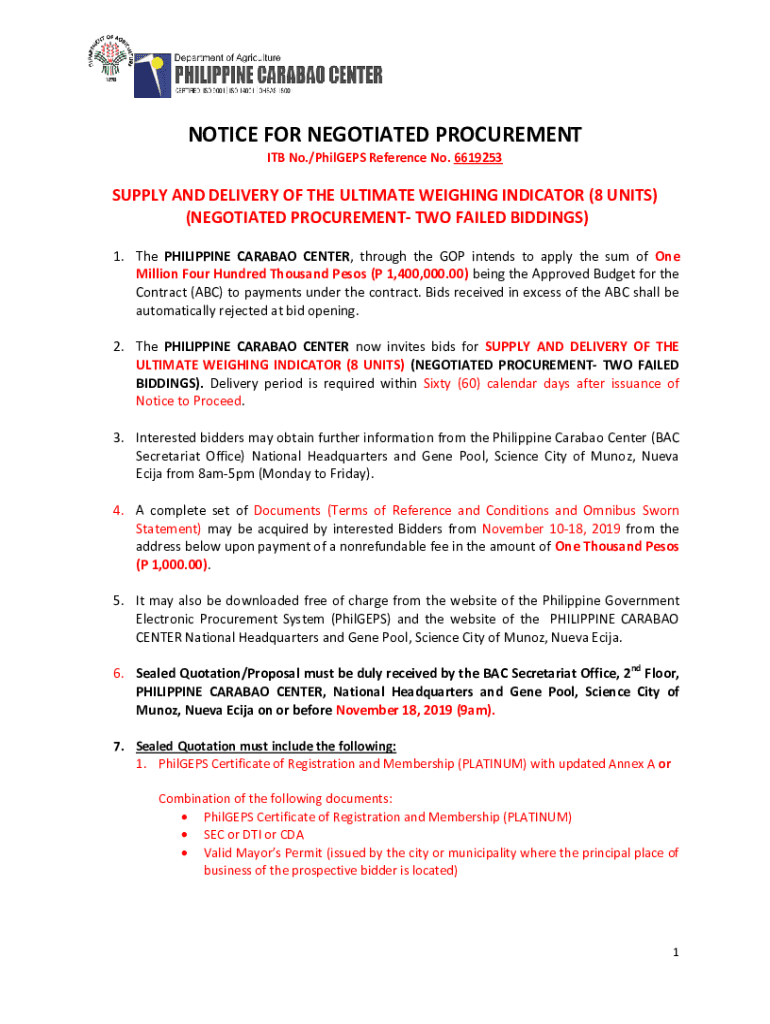 Fillable Online Negotiated Procurement-Two Failed Biddings for the ...
