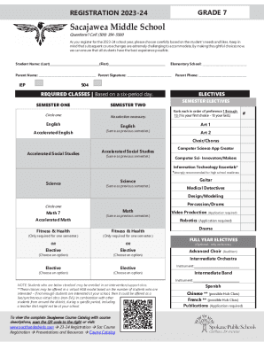 Fillable Online Seventh Grade Registration Form 2023-2024 School Year ...