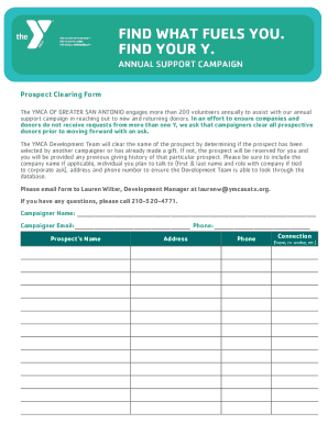 Fillable Online Prospect Clearing Form - YMCA of Greater San Antonio ...
