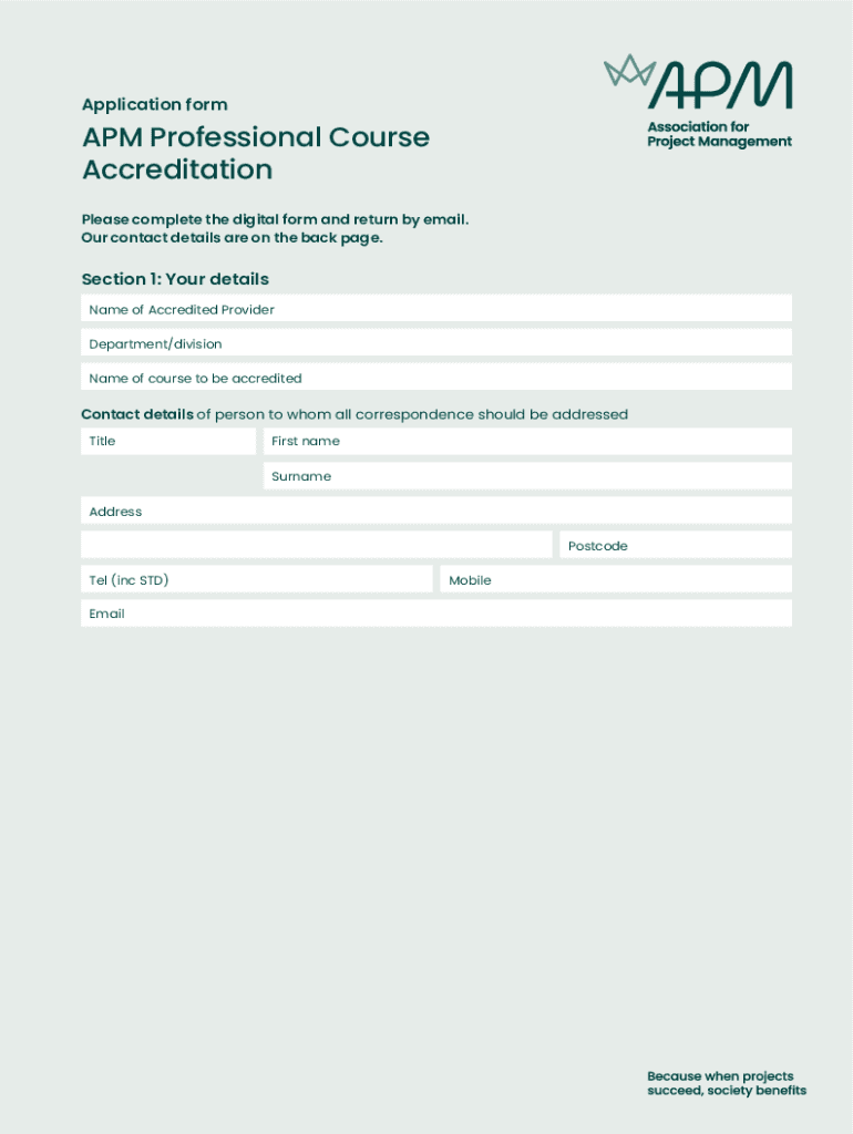 Fillable Online Application Form Professional Course Accreditation. Application Form ...
