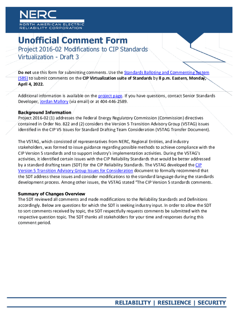 Fillable Online Draft 3 Unofficial Comment Form Fax Email Print - pdfFiller