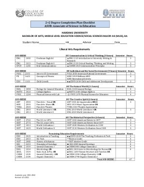 Fillable Online 2+2 Degree Plan Checklist Associate of Science in Education Fax Email Print ...