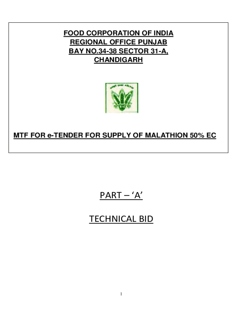 Fillable Online fci gov PART'A' TECHNICAL BID - Food Corporation of ...