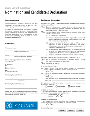 Fillable Online 2020-22 STF Executive - Nomination and Candidate's Declaration Fax Email Print ...