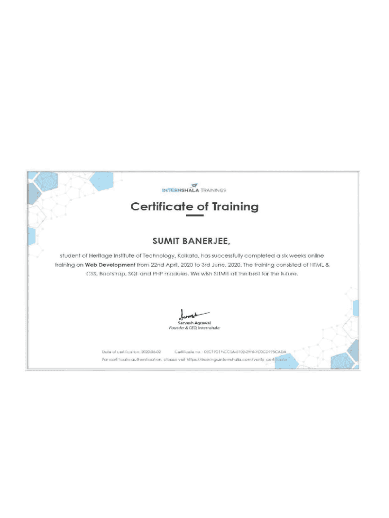 Fillable Online Certificate of Training - Heritage Institute of ...