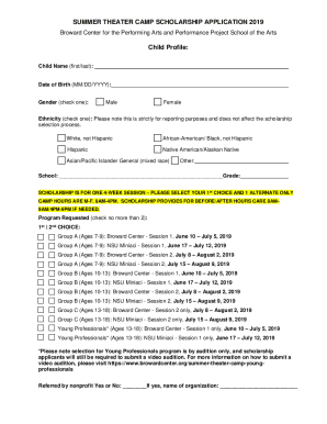 Fillable Online summer theater camp scholarship application 2019 Fax ...