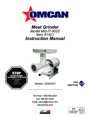 Fillable Online Meat Grinders Instruction Manual - Omcan Fax Email Print - pdfFiller