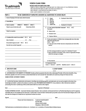 Fillable Online VISION CLAIM FORM - West Chester Area School District ...
