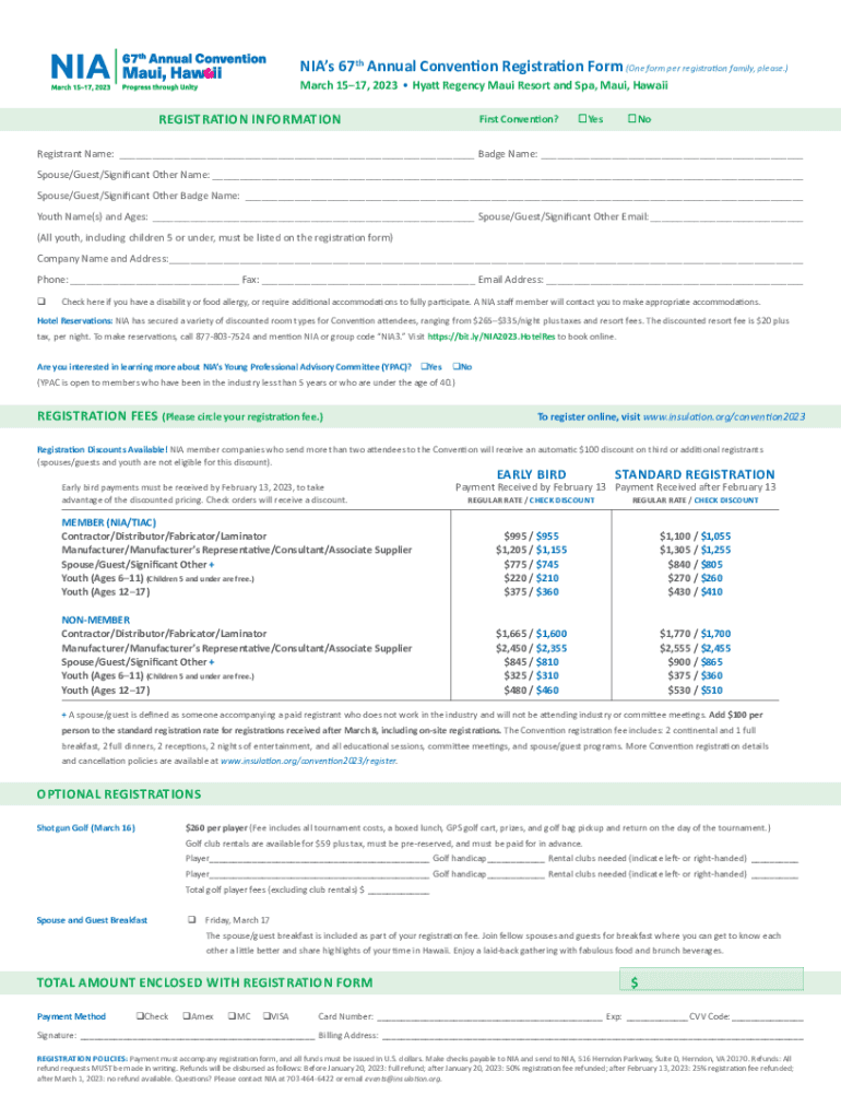 Fillable Online NIA's 67th Annual Conven on Registra on Form Fax Email ...