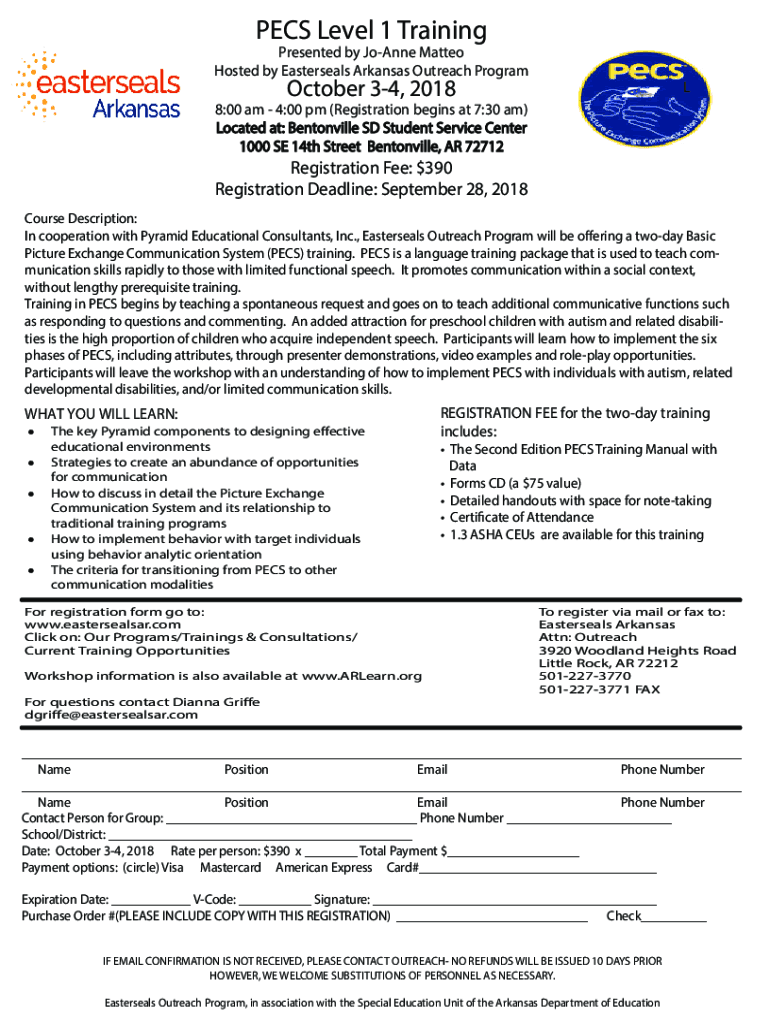 Fillable Online PECS Level 1 Training - Eastern Time Zone, Online (June ...