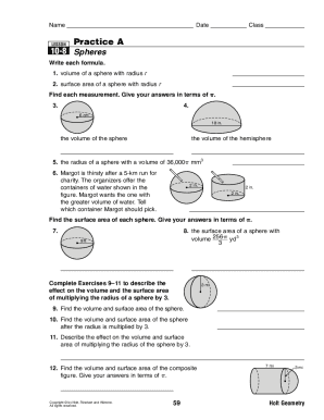 Fillable Online Surface Areas and Volumes of Spheres 11.8 - Big Ideas ...