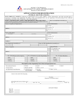 Fillable Online APPLICATION FOR REGISTRATION (PUBLIC SECTOR UNION) Fax ...