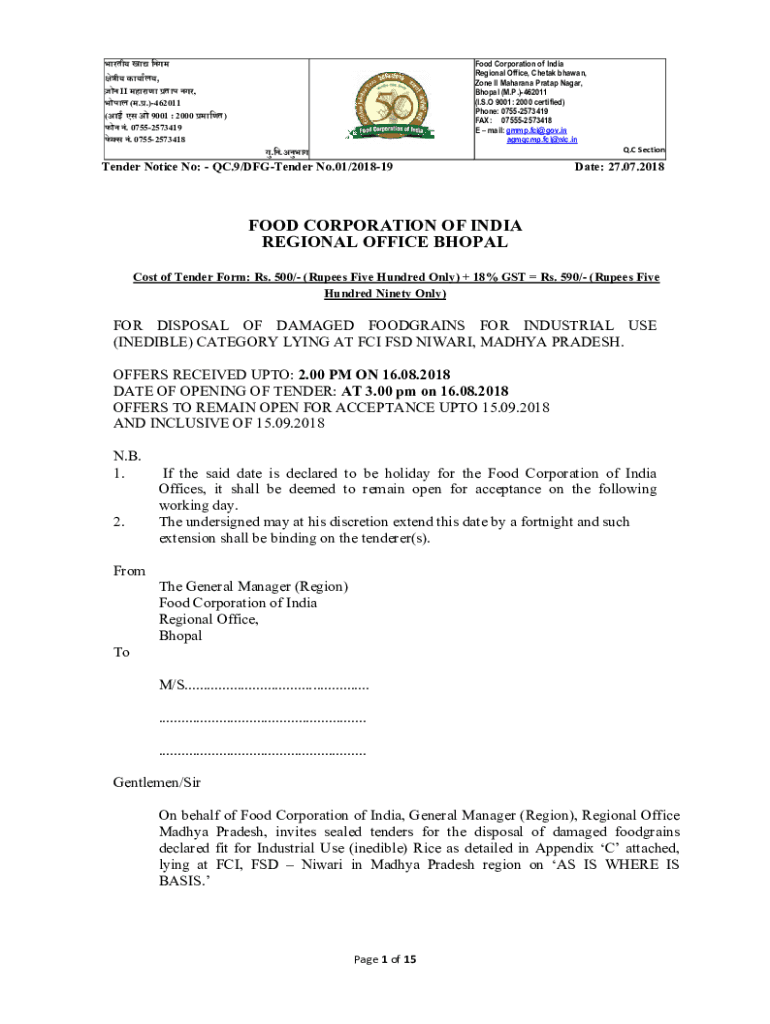 Fillable Online fci gov Final MTF for Cluster C - Food Corporation of ...