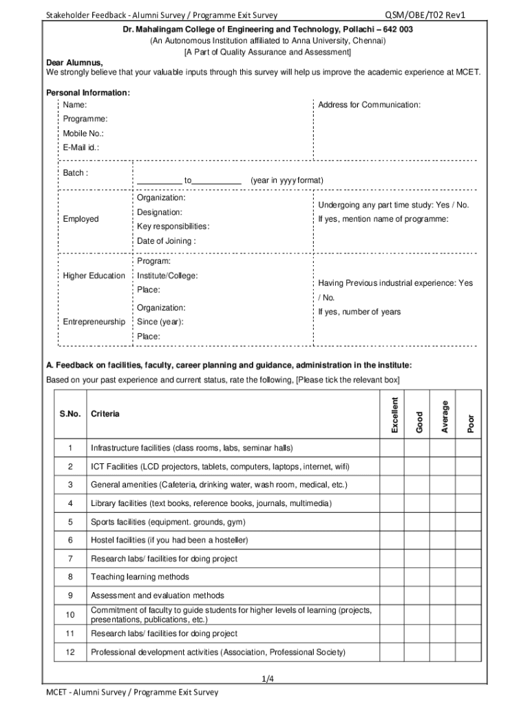 Fillable Online T02A - Programme Exit Survey and Alumni Feedback Form ...