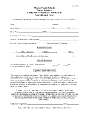 Fillable Online FAMILY AND MEDICAL LEAVE ACT (FMLA) REQUEST FORM Fax ...