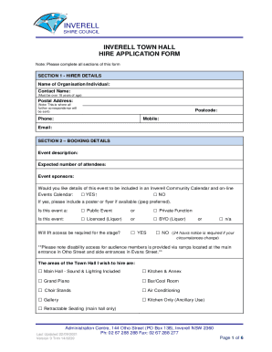 Fillable Online Inverell Town Hall Hire Application Form Fax Email ...