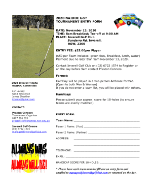 Fillable Online 2020 NAIDOC Golf TOURNAMENT ENTRY FORM Fax Email Print - pdfFiller