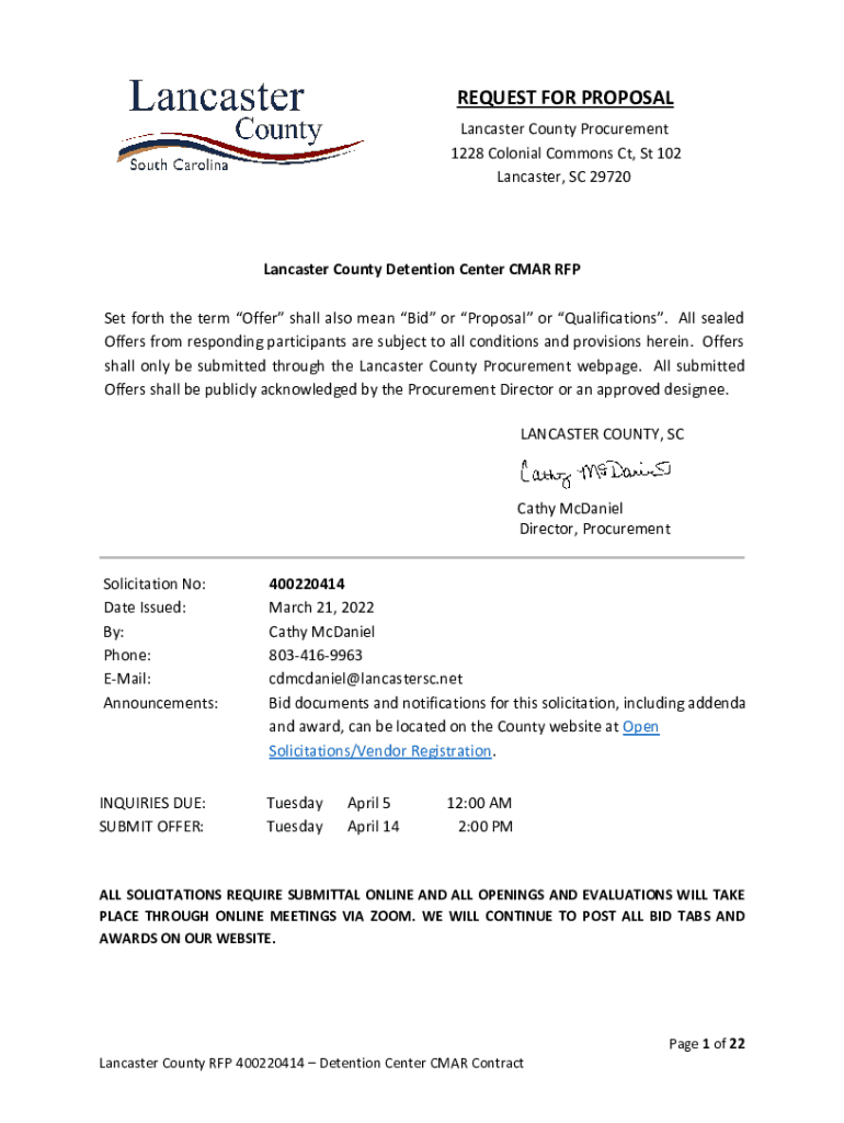 Fillable Online Request for Proposal w/Cost Boilerplate - Lancaster ...