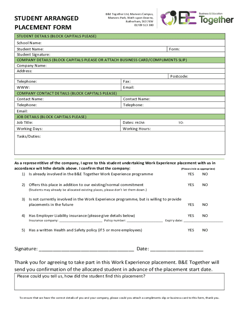 Fillable Online Work Placement SAP Form.docx Fax Email Print - pdfFiller