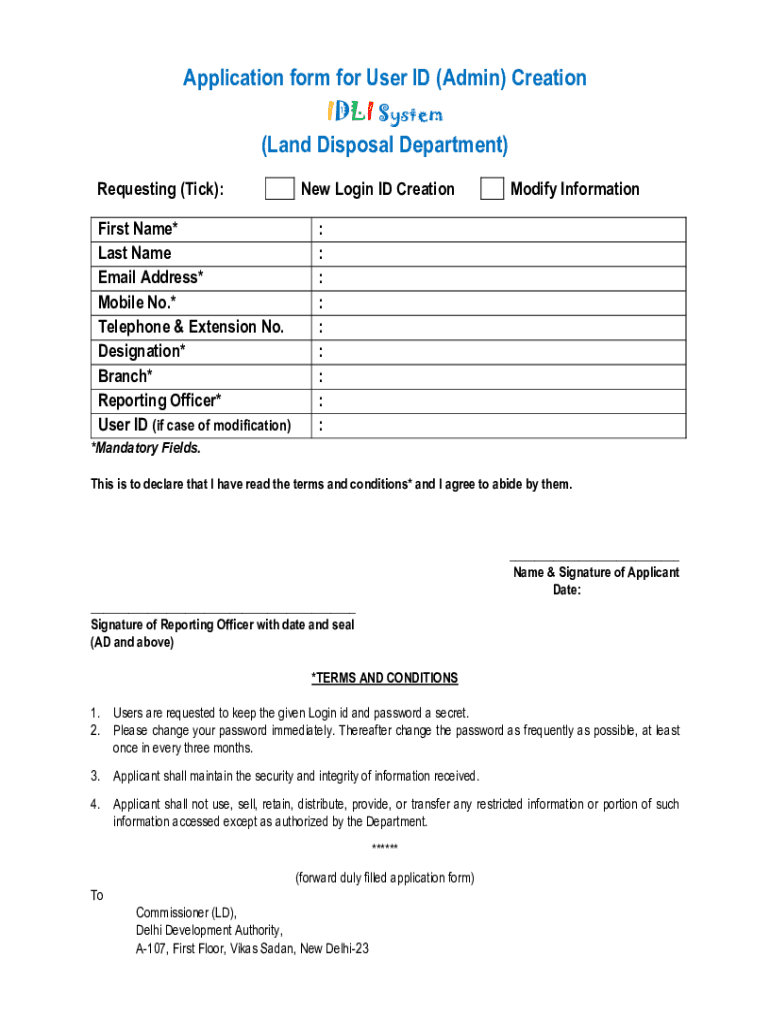Fillable Online Appendix A Request Form for creation of user id in the OID ... Fax Email Print ...