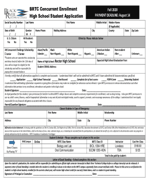 Fillable Online BRTC Concurrent Enrollment High School Student Application Fax Email Print ...