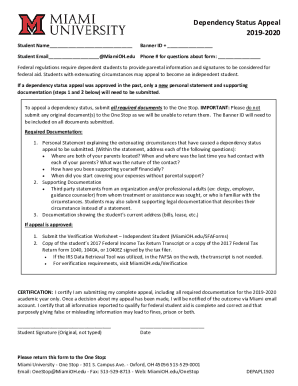 Fillable Online Dependency Status Appeal - Oxford - Miami University ...