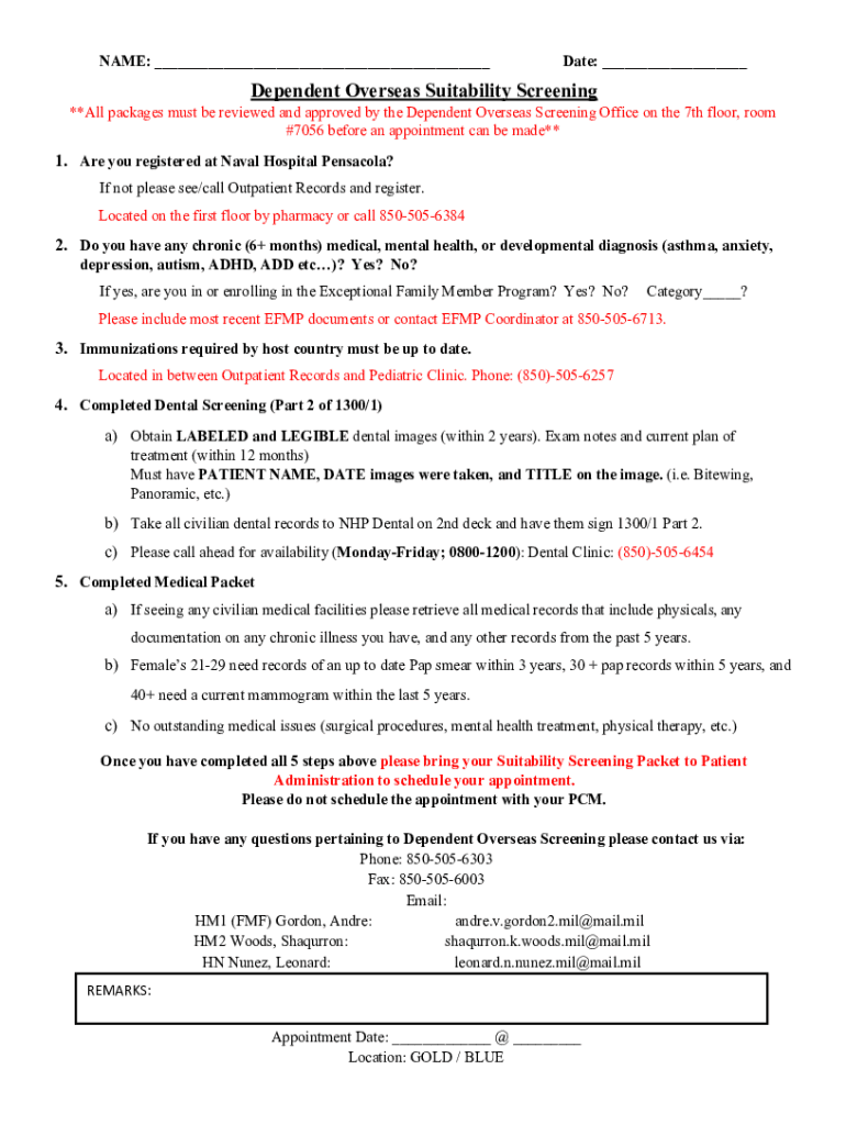 Fillable Online Medical Readiness - Overseas and Suitability Screening ...