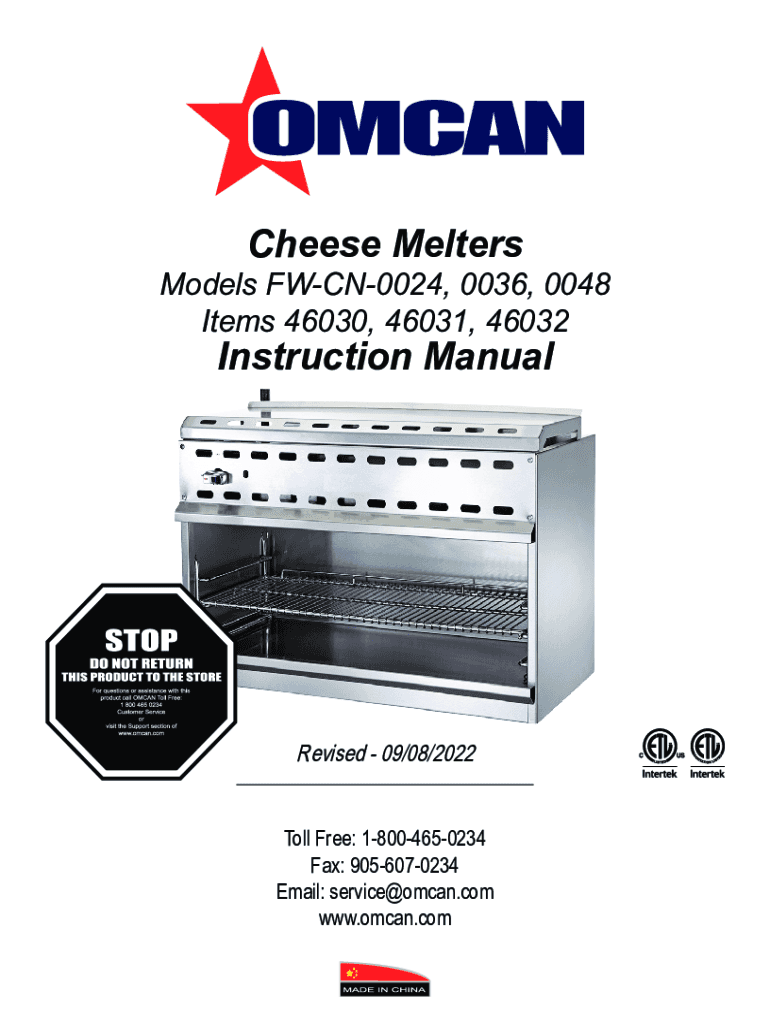 Fillable Online 24-inch Natural Gas Infrared Cheese Melter - Omcan Fax ...