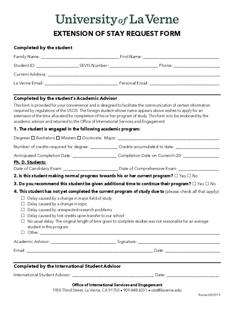 Fillable Online Extension of Stay Request Form.docx Fax Email Print ...