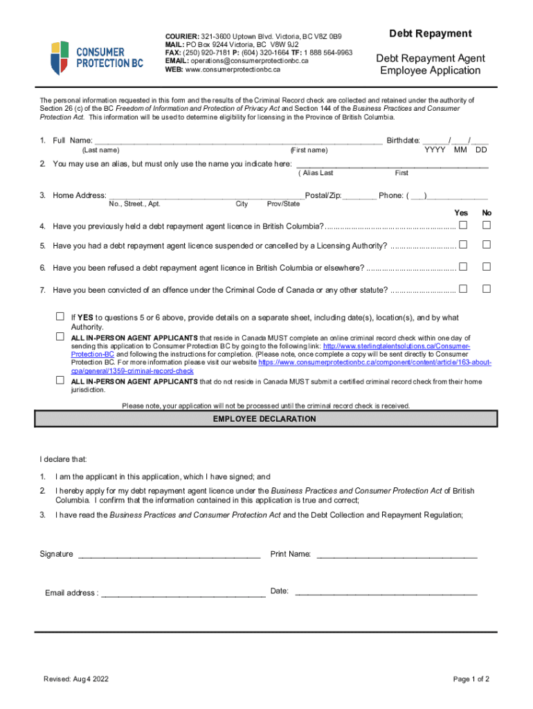Fillable Online Debt Repayment Employee Application Form Fax Email ...