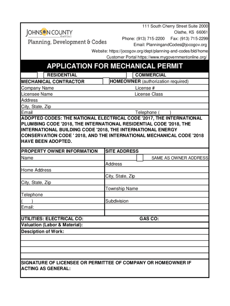 Fillable Online Planning Department Mechanical Permit Fax Email Print ...