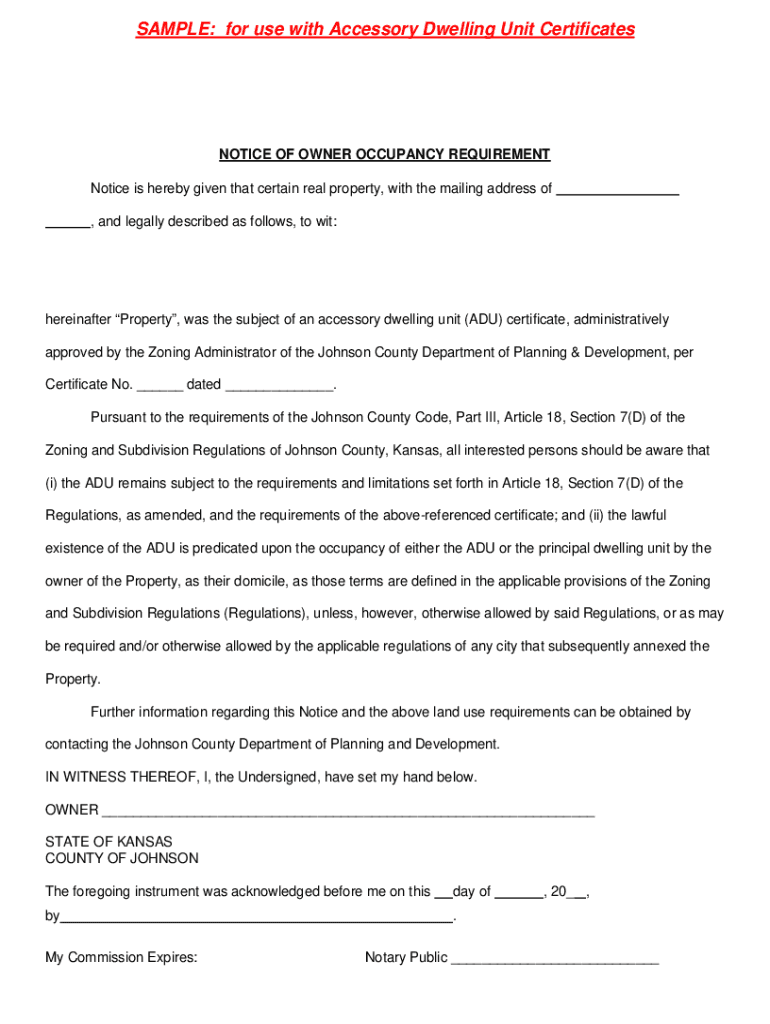 Fillable Online ADU Certificate and Permit -Notice Filed with RTA Fax ...