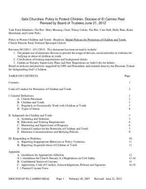 Fillable Online Safe Churches: Policy to Protect Children, Diocese of ...
