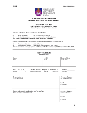 Fillable Online Borang Pengakuan Dan Pemeriksaan Kesihatan Fax Email ...