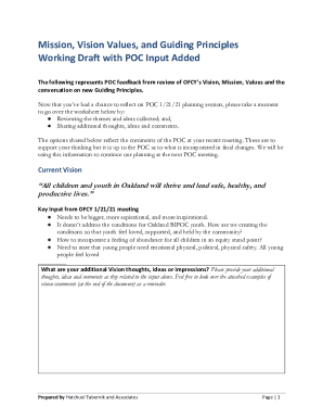 Fillable Online Mission, Vision, and Values Template and Examples Fax ...