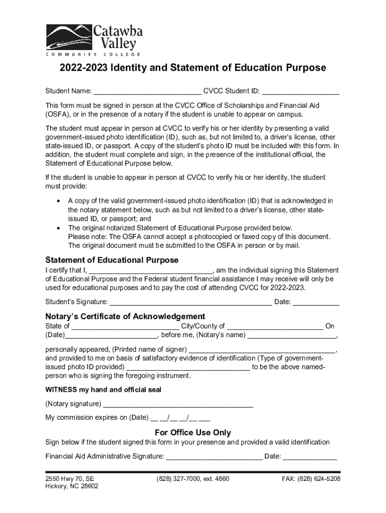 Fillable Online 2022-2023 Identity and Statement of Education Purpose Fax Email Print - pdfFiller