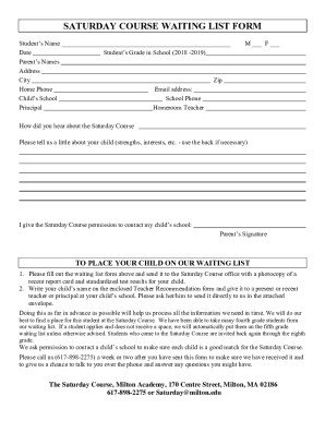 Fillable Online Saturday Course Waiting List Form Fax Email Print ...