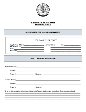 Fillable Online PLANNING BOARD APPLICATION FORMS AND ... Fax Email ...