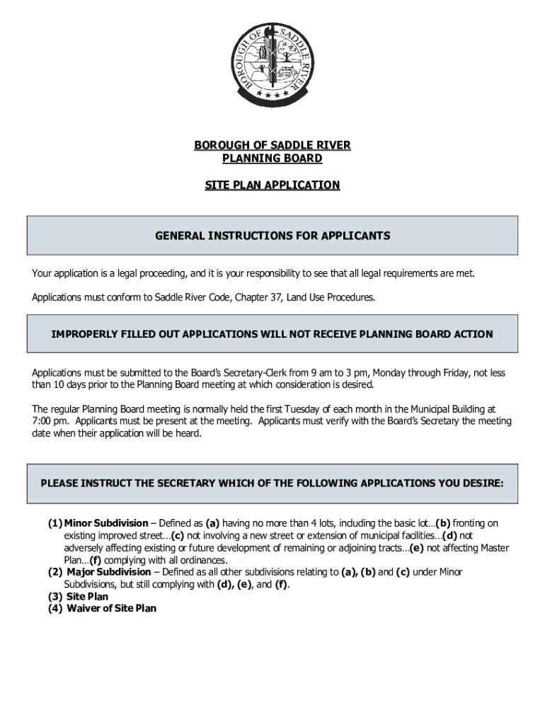 Fillable Online Upper Saddle River - Planning Board Application Fax ...