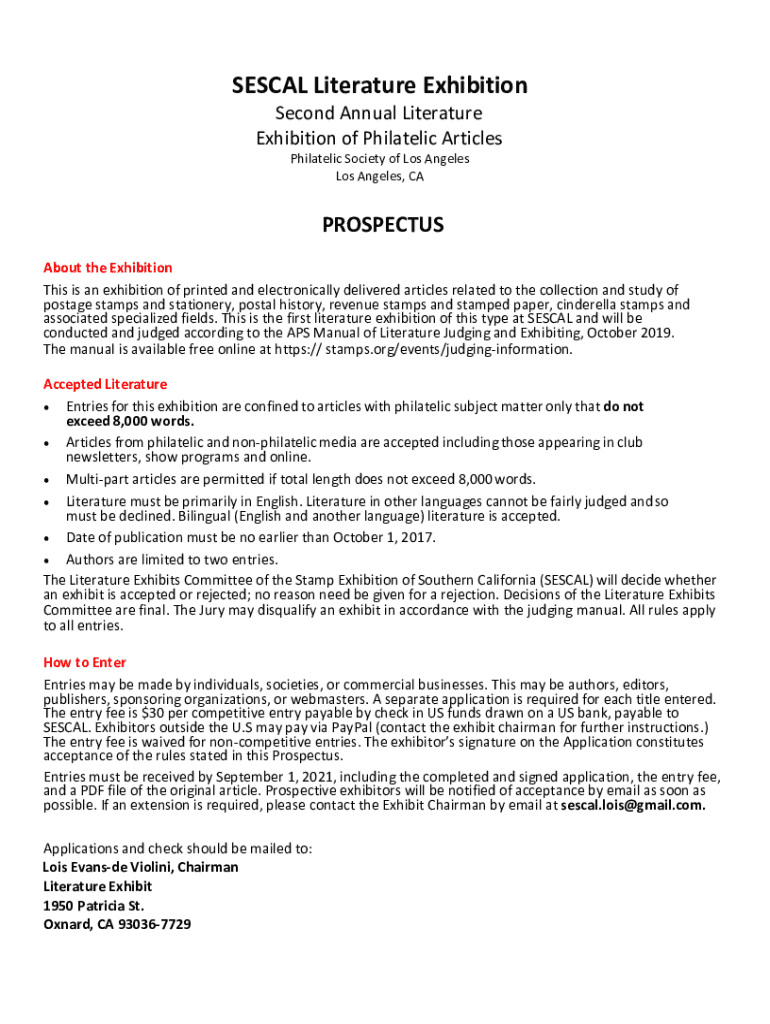 Fillable Online SESCAL Literature Exhibit of Philatelic ArticlesISJP ...