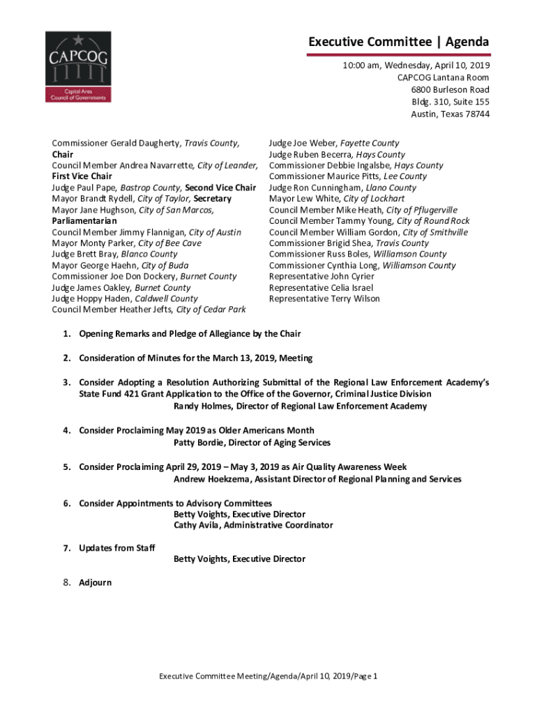 Fillable Online Executive Committee Planning Workshop - CAPCOG Fax ...