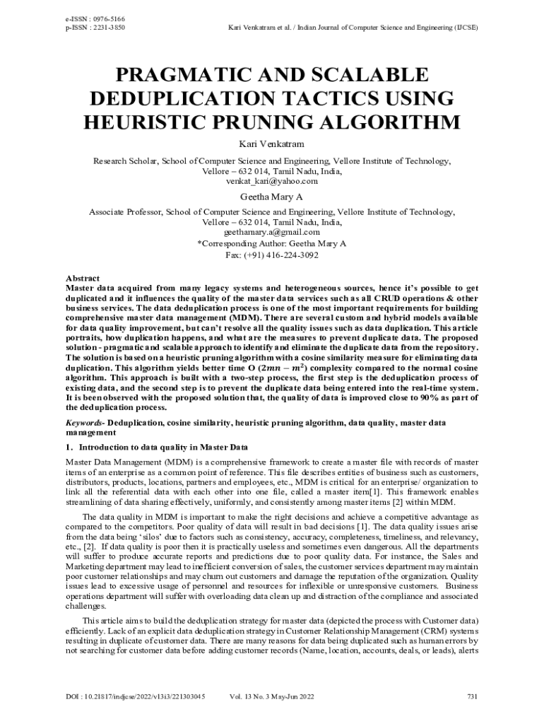 Fillable Online Pragmatic And Scalable Deduplication Tactics Using Heuristic Pruning Algorithm