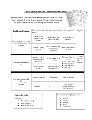 Fillable Online Year 9 Physics Revision Checklist and Key points Fax ...