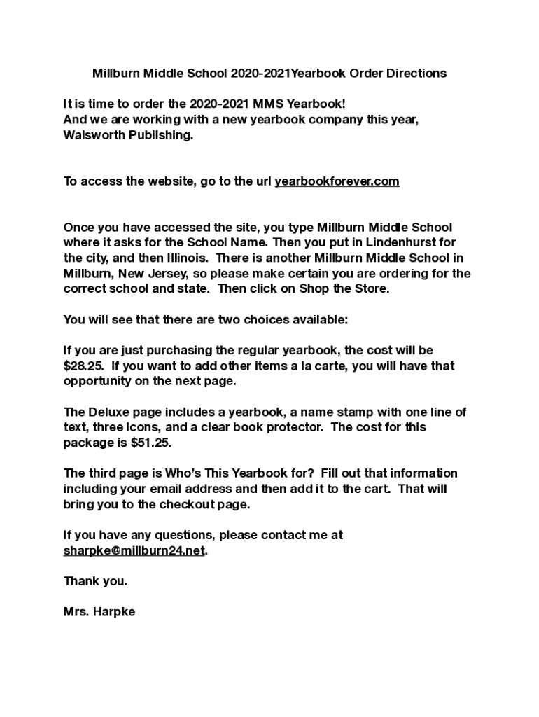 Fillable Online YB Order form pdf - Millburn District 24 Fax Email ...