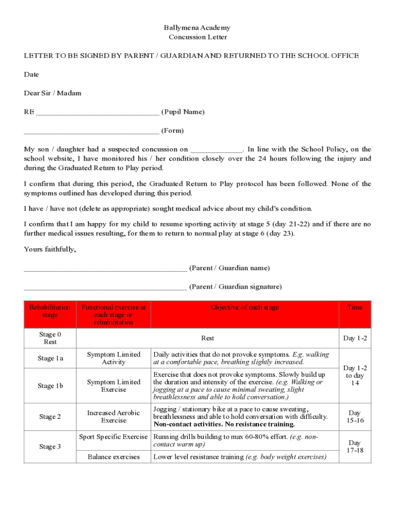 Fillable Online Concussion letter Fax Email Print - pdfFiller