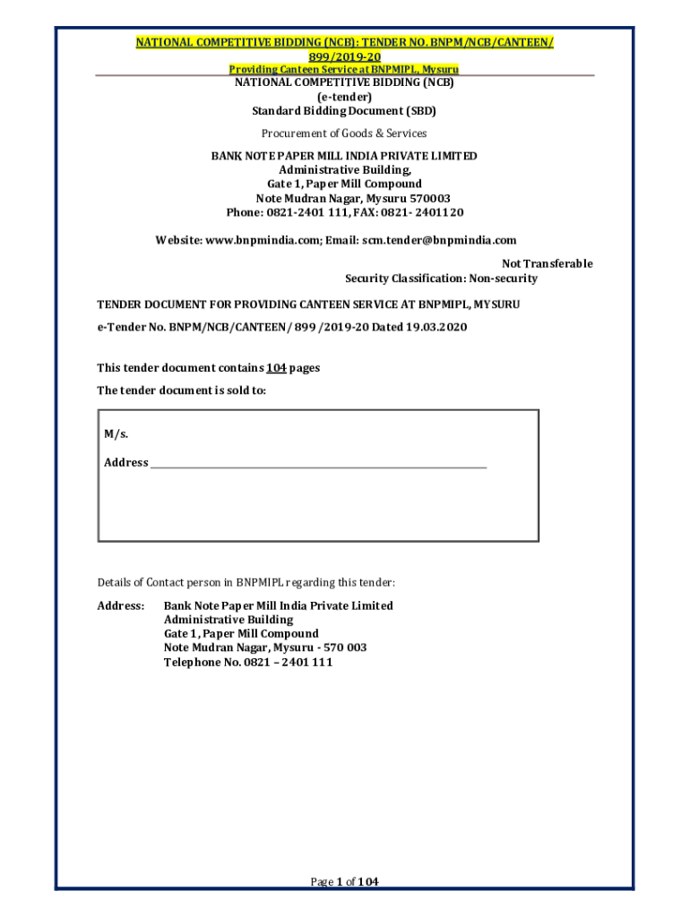 Fillable Online E Tender -899- Canteen Service Fax Email Print - pdfFiller