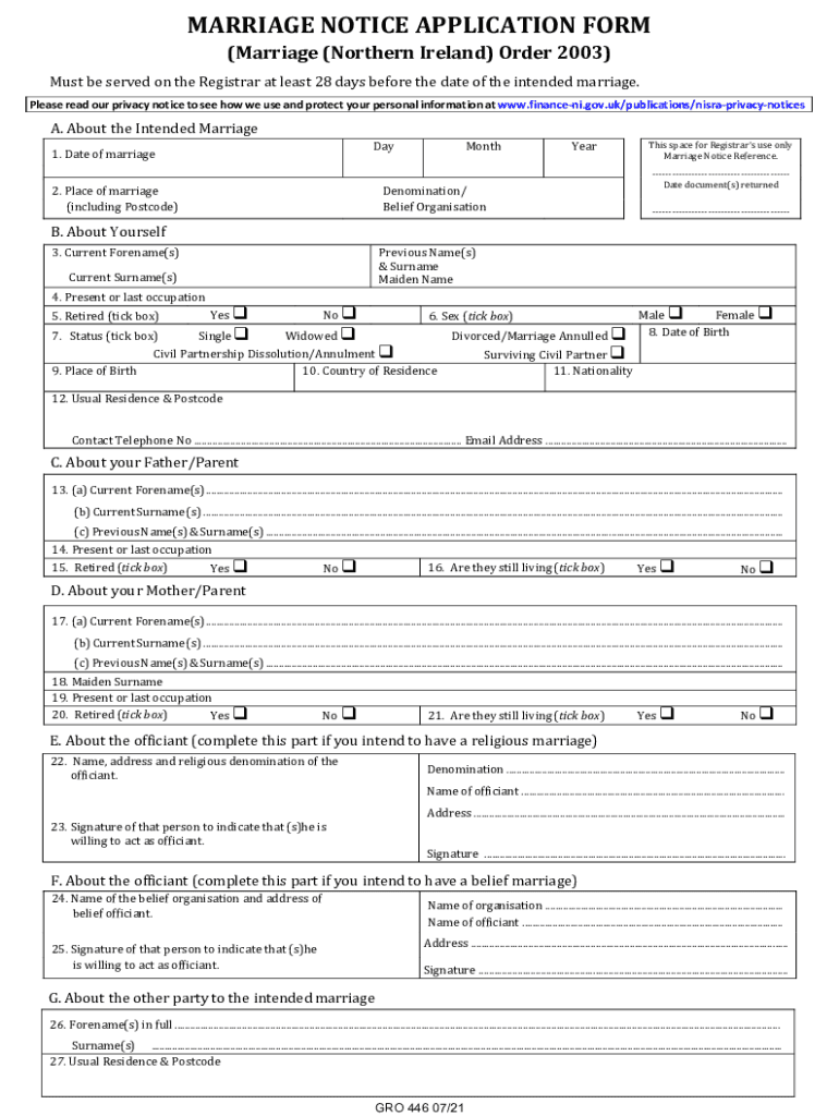 GRO446 Marriage Notice Form: Fill out & sign online | DocHub