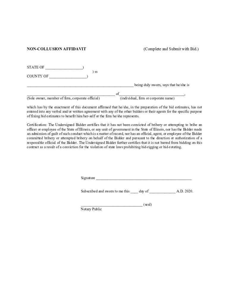 Fillable Online NON-COLLUSION AFFIDAVIT (Complete and ... - Tequesta ...