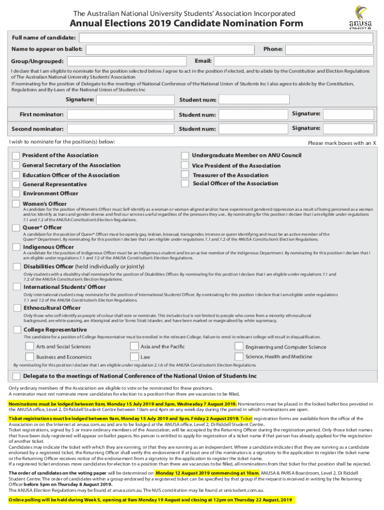 Fillable Online Student Election - UTS Students' Association Fax Email ...
